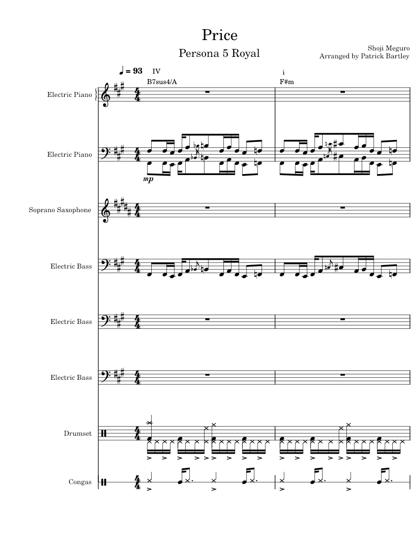 Price (Persona 5) Sheet music for Piano, Bass guitar, Drum group ...