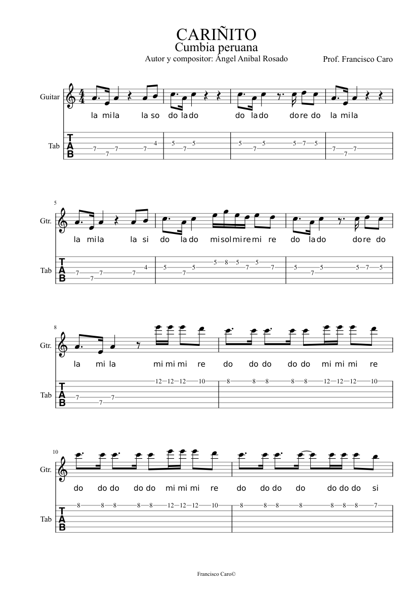 Cariñito - intro guitarra Sheet Music and Tab for Guitar (Solo ...