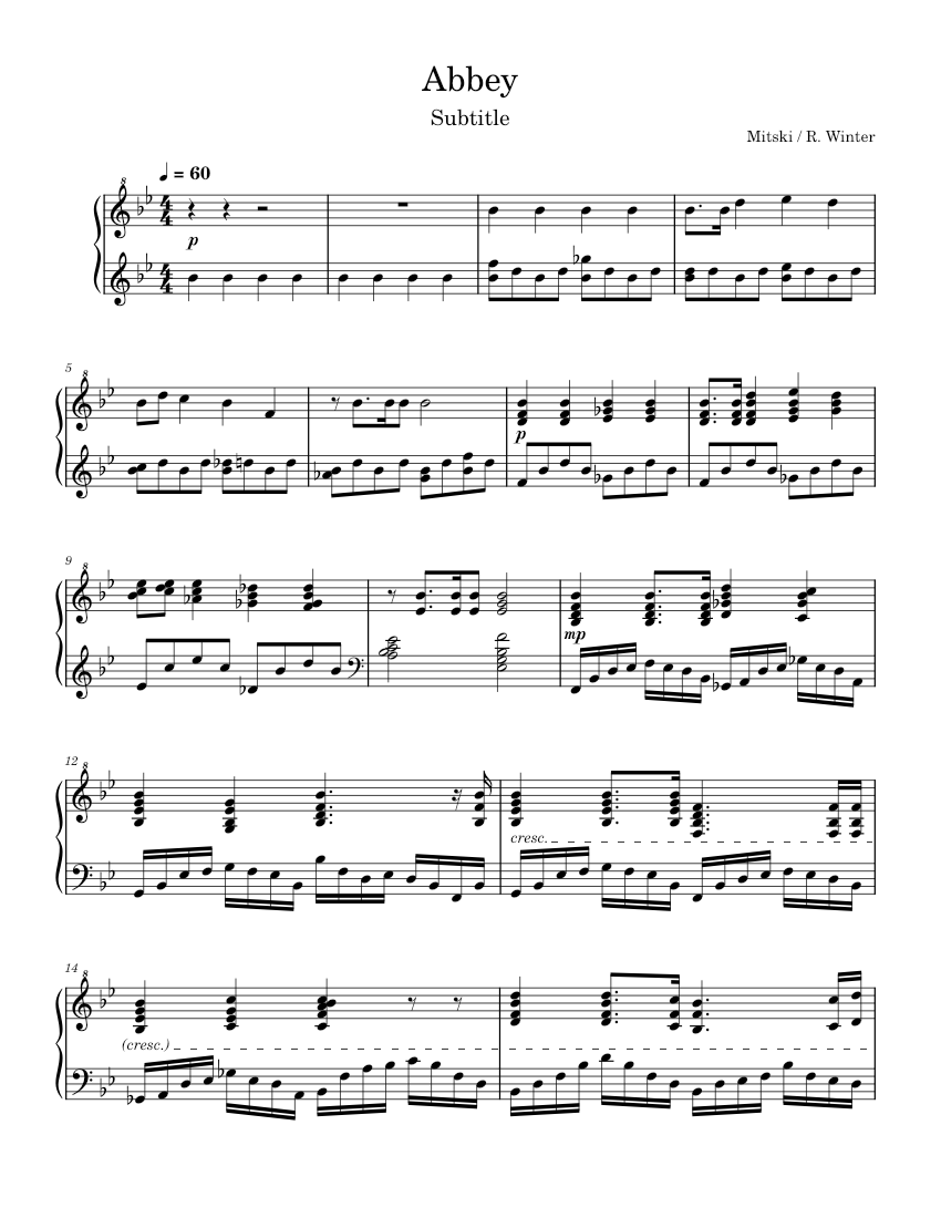 Abbey – Mitski Abbey Sheet Music for Piano (Solo) | MuseScore.com