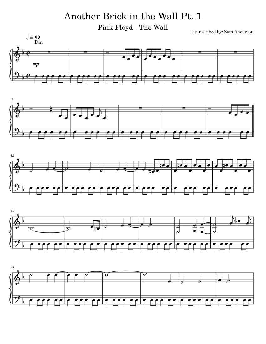 Another Brick in the Wall Pt. 1 Sheet music for Piano (Solo ...