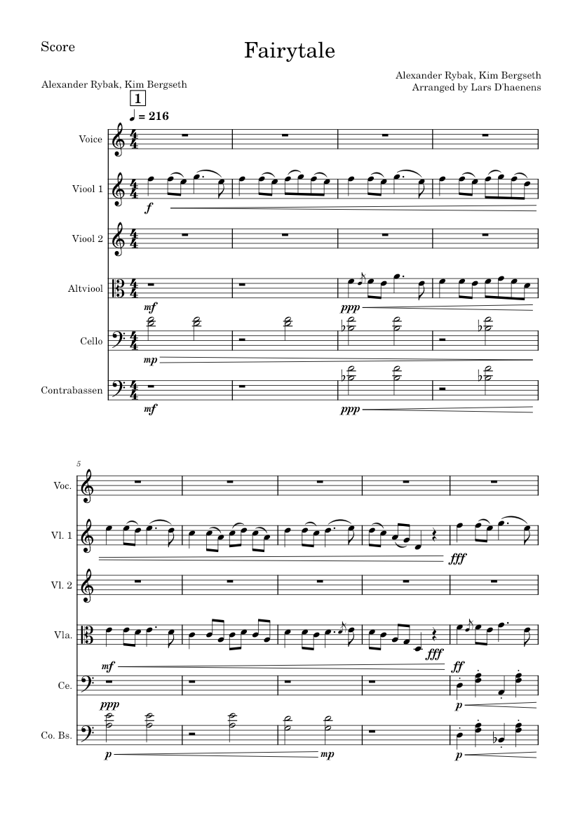 Fairytale - Alexander Rybak Sheet music for Violin, Viola, Cello ...