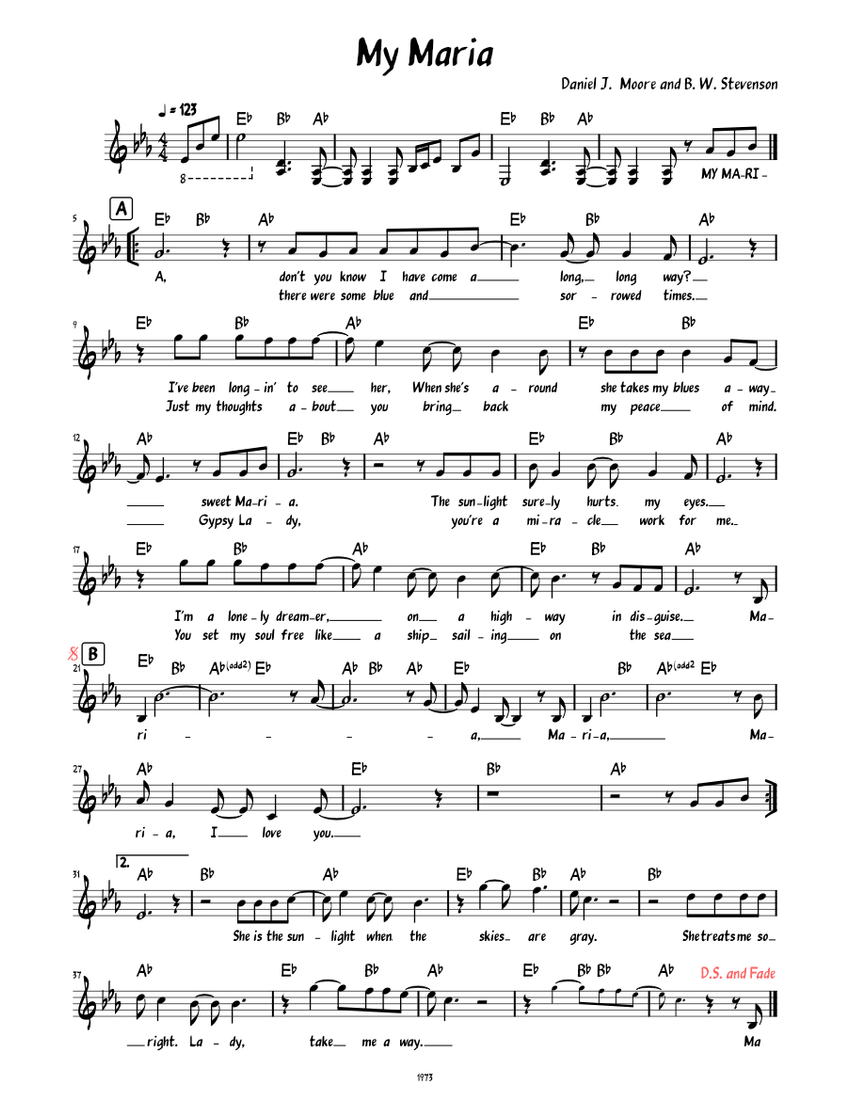 My Maria (Lead sheet with lyrics ) Sheet music for Piano (Solo ...