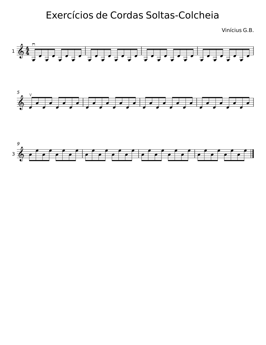 Exercícios de Cordas Soltas-Colcheia Sheet music for Violin (Mixed Trio ...