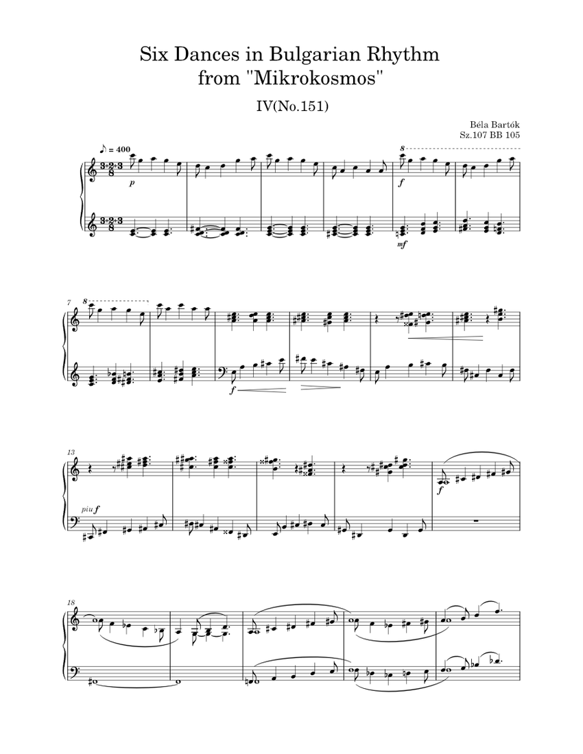 Six Dances In Bulgarian Rhythm No.4, from "Mikrokosmos", Sz.107 BB 105 ...