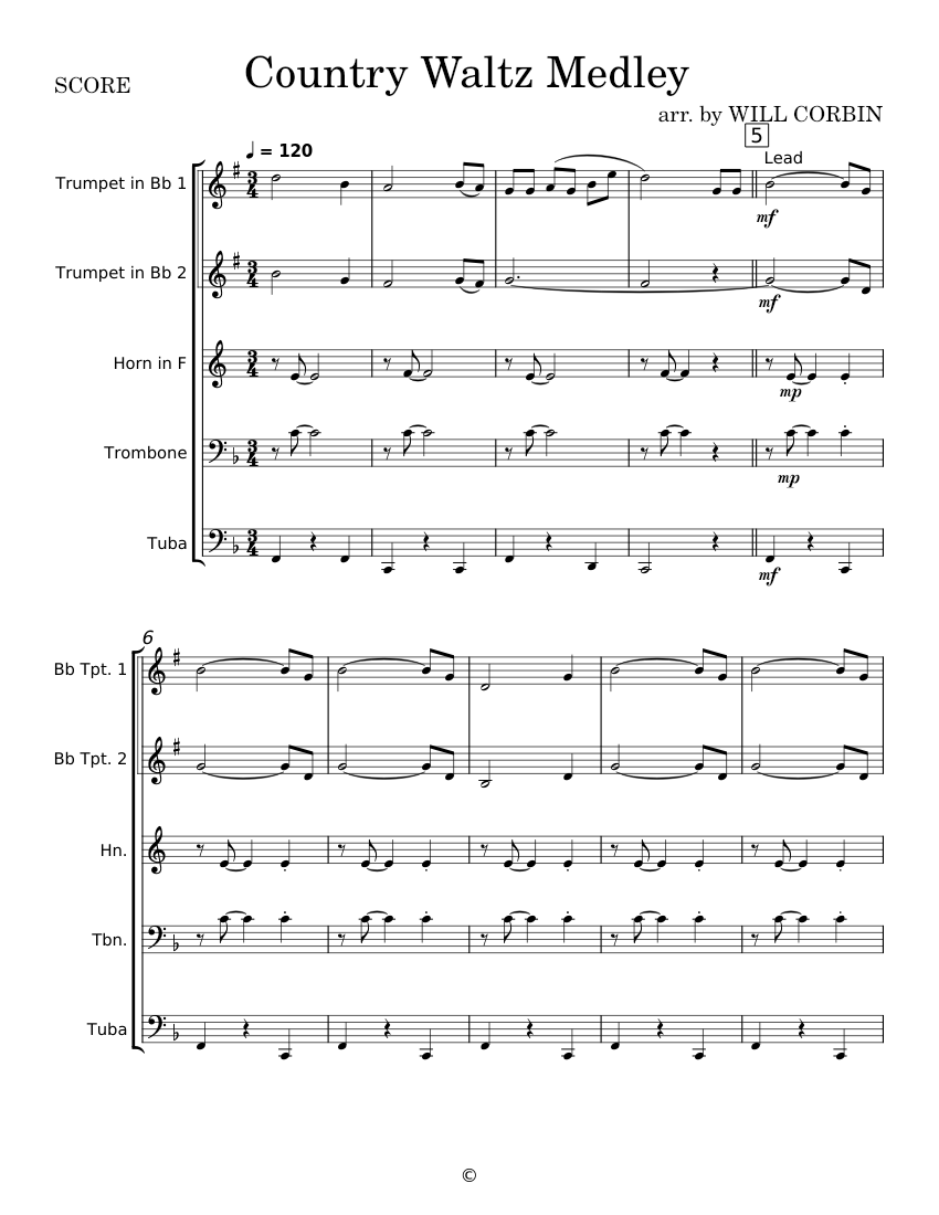 Country Waltz Medley – Various Artists Sheet Music for Trombone, Tuba ...