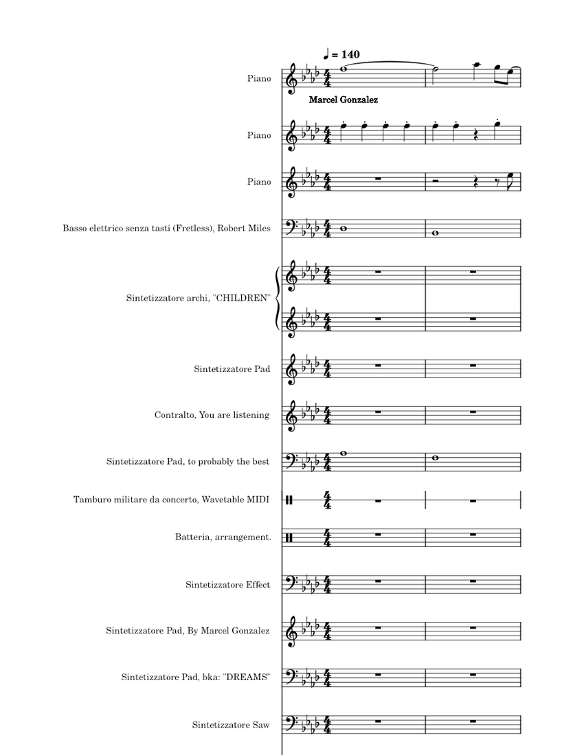 Children – Robert Miles Sheet music for Piano, Alto, Snare drum, Bass ...