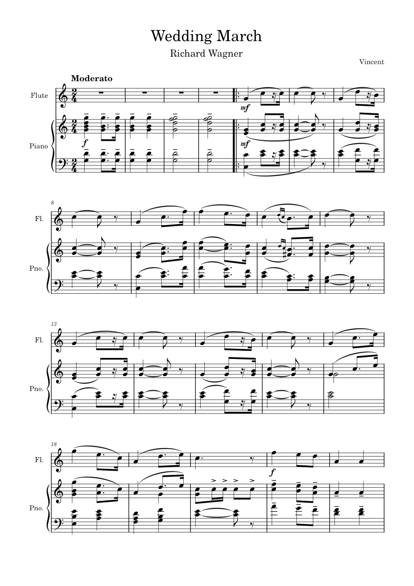 Wagner - Wedding March Sheet music for Piano, Flute (Mixed Duet ...