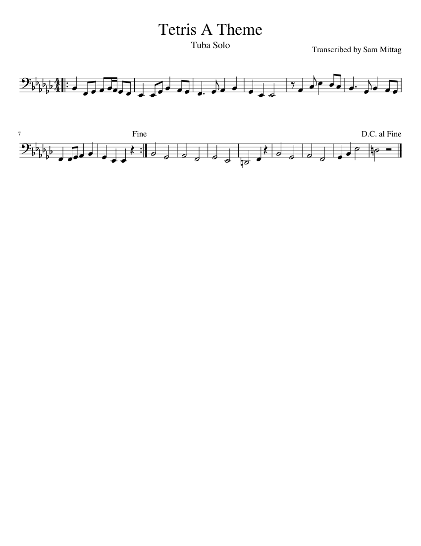 Tetris A Theme Sheet music for Tuba (Solo) | Musescore.com