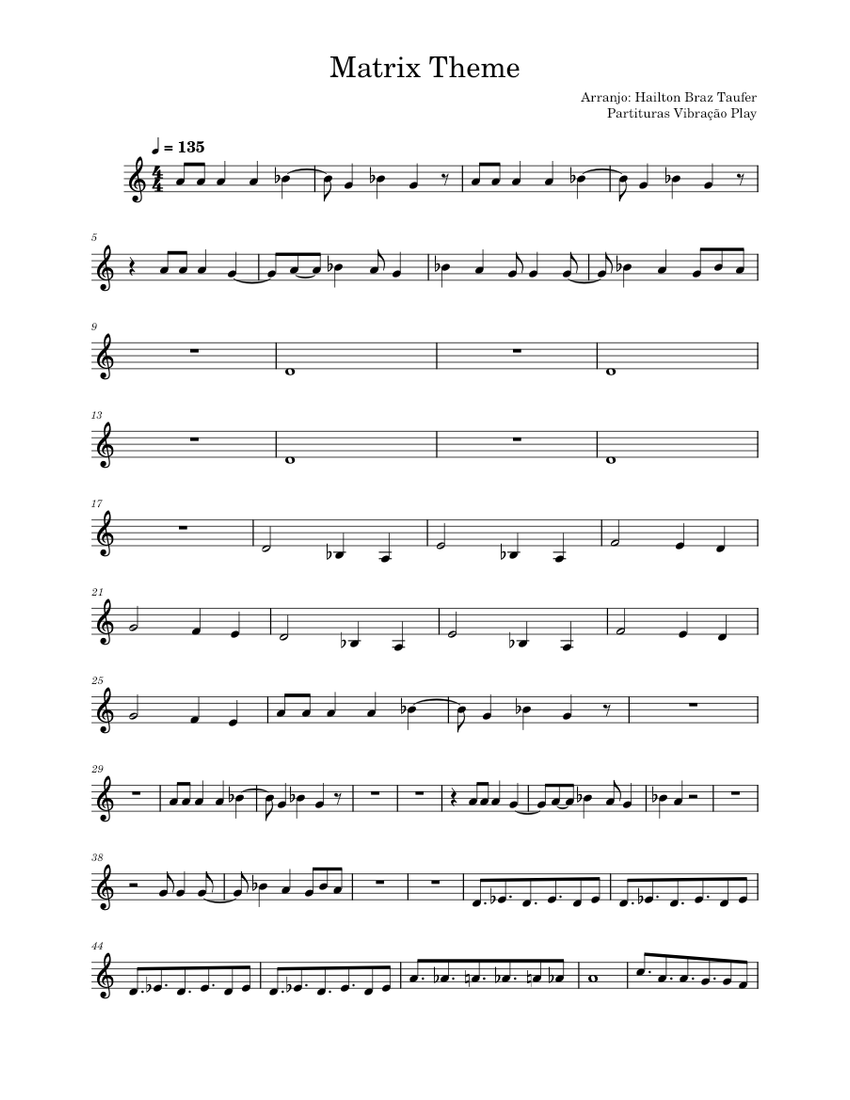 The matrix theme Tema de Matrix (Channel Vibração Play Violintab) Sheet ...