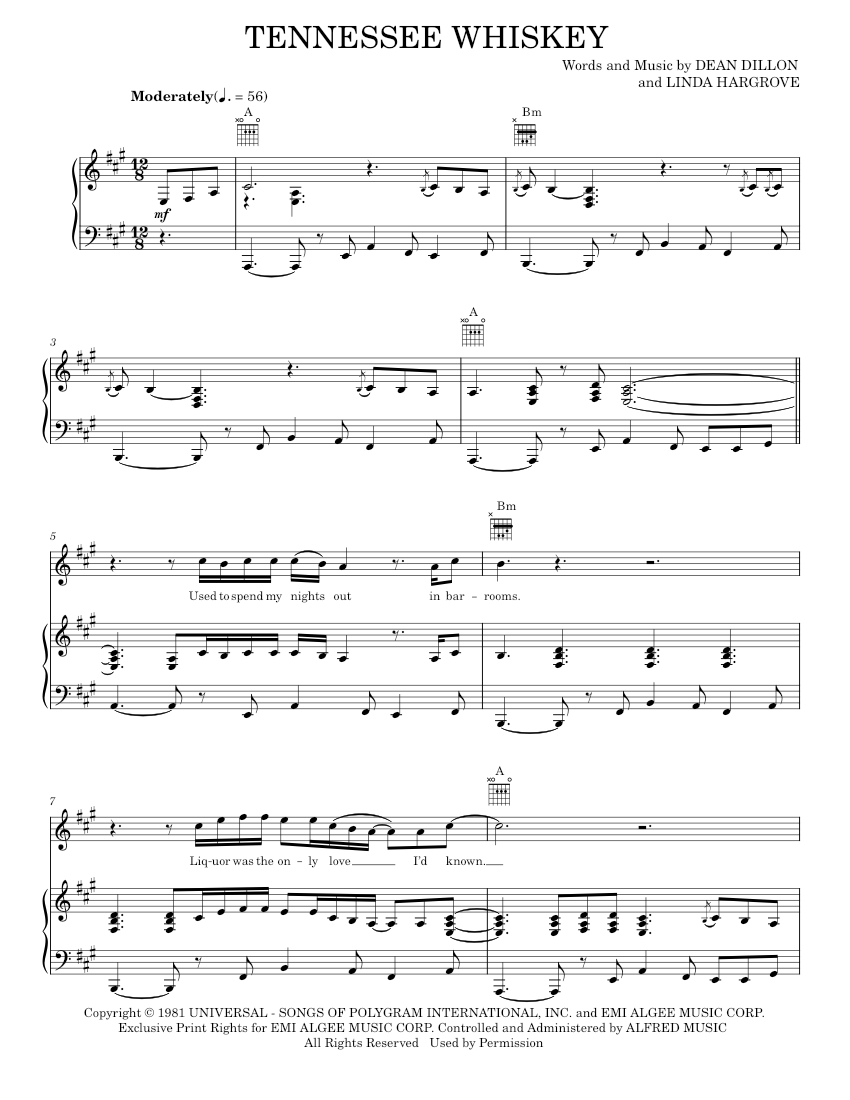 Play Official version of Tennessee whiskey Sheet Music by Chris ...