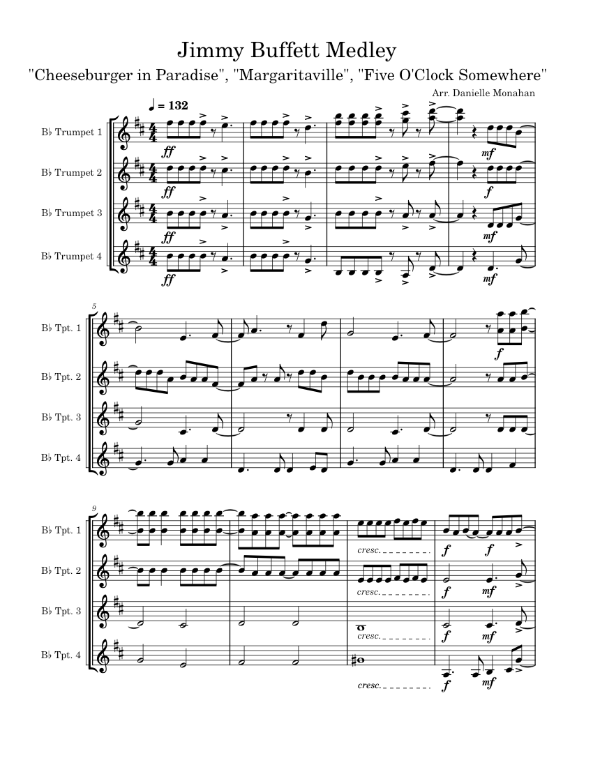 FULL SCORE - Jimmy Buffett Medley Skull Piece Sheet music for Trumpet ...