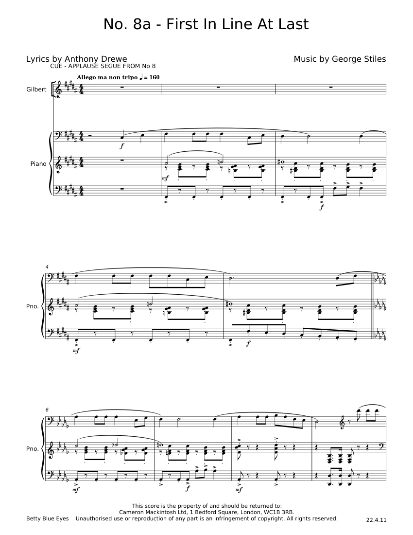 Betty Blue Eyes - George Stiles Sheet music for Piano, Vocals (Piano ...