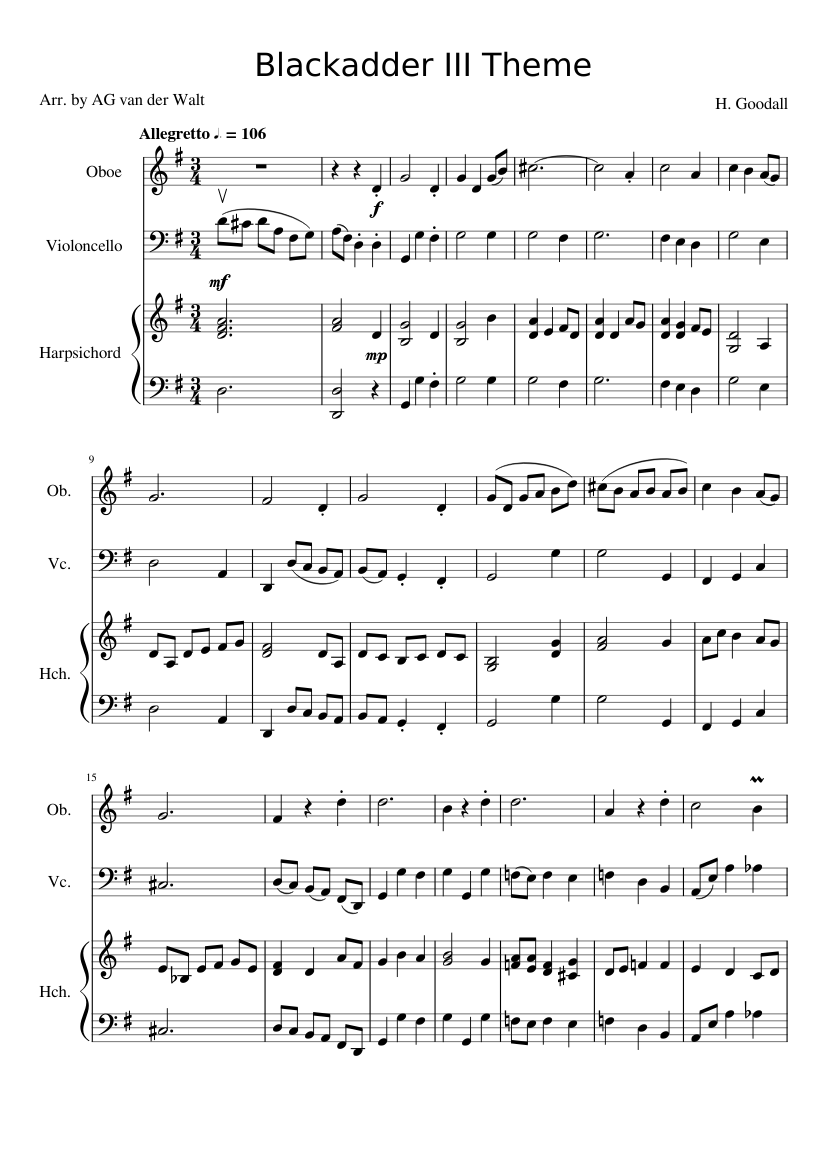Blackadder III Theme Sheet music for Harpsichord, Oboe, Cello (Mixed ...
