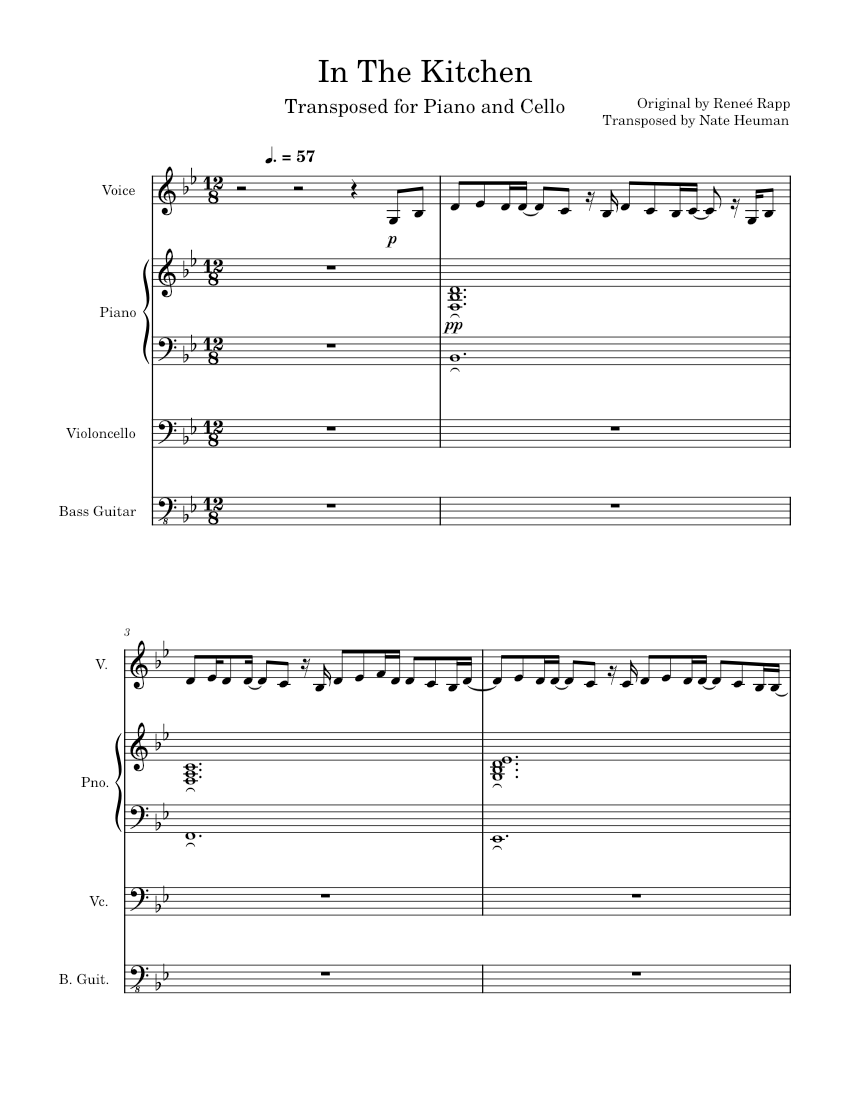 In The Kitchen – Reneé Rapp Sheet Music for Piano, Cello, Bass guitar ...