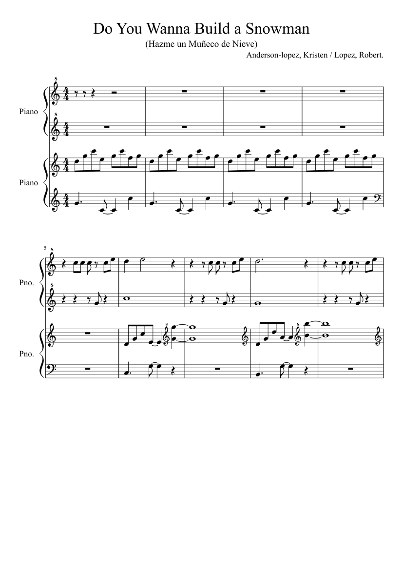 Do You Wanna Build a Snowman Sheet Music for Piano (Piano Duo ...