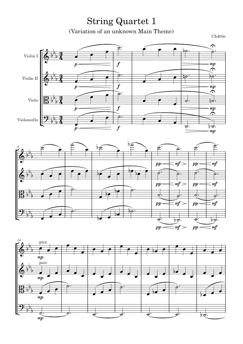 String Quartet No. 1 Sheet music for Violin, Viola, Cello (String Quartet) | Musescore.com