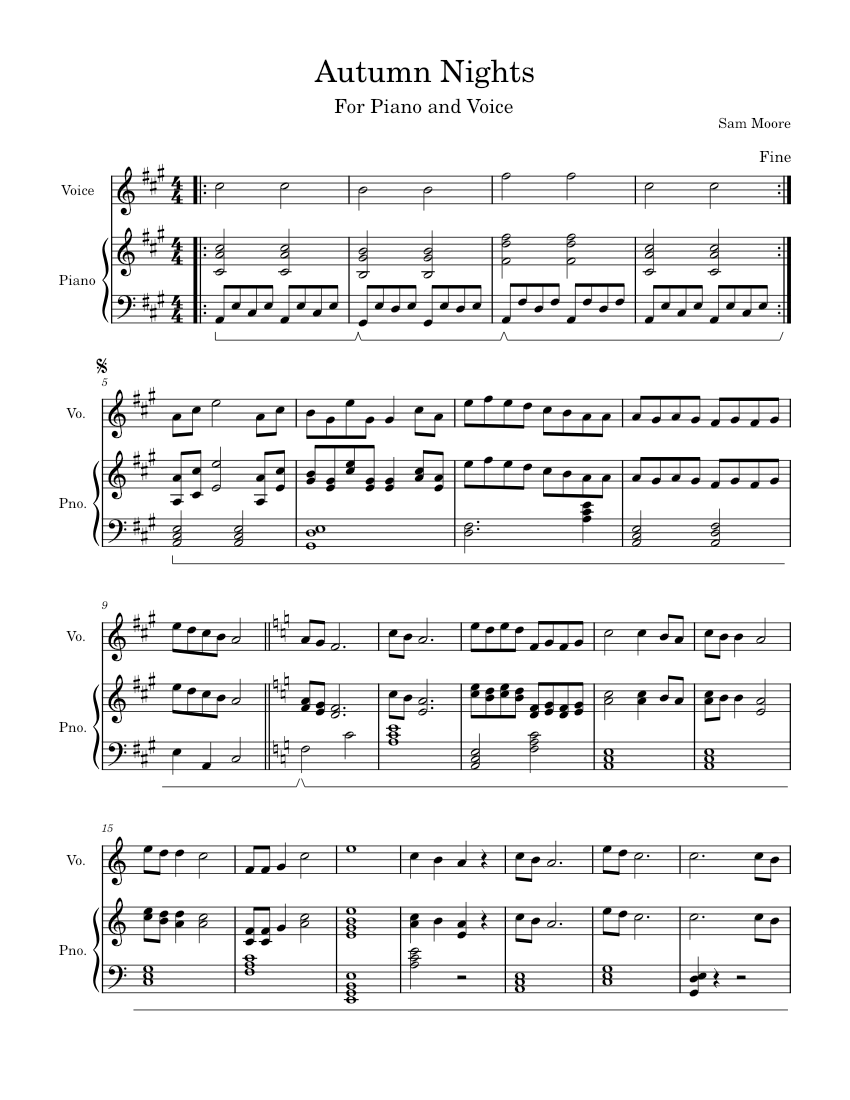 Autumn Nights Sheet music for Piano, Voice (other) (Piano-Voice ...