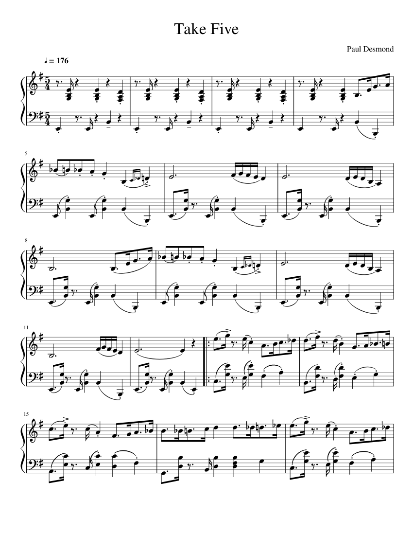 Take Five Sheet music for Piano (Solo) | Musescore.com