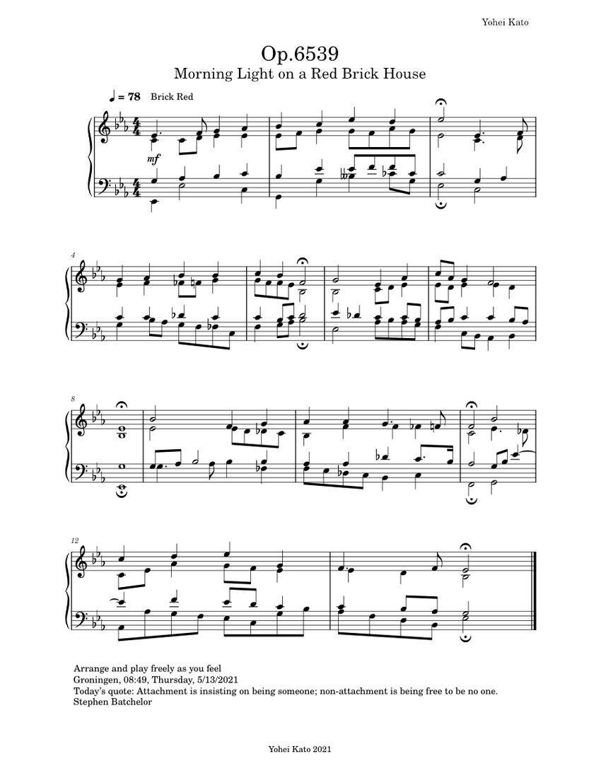Op.6539 Morning Light on a Red Brick House Sheet music for Piano (Solo ...