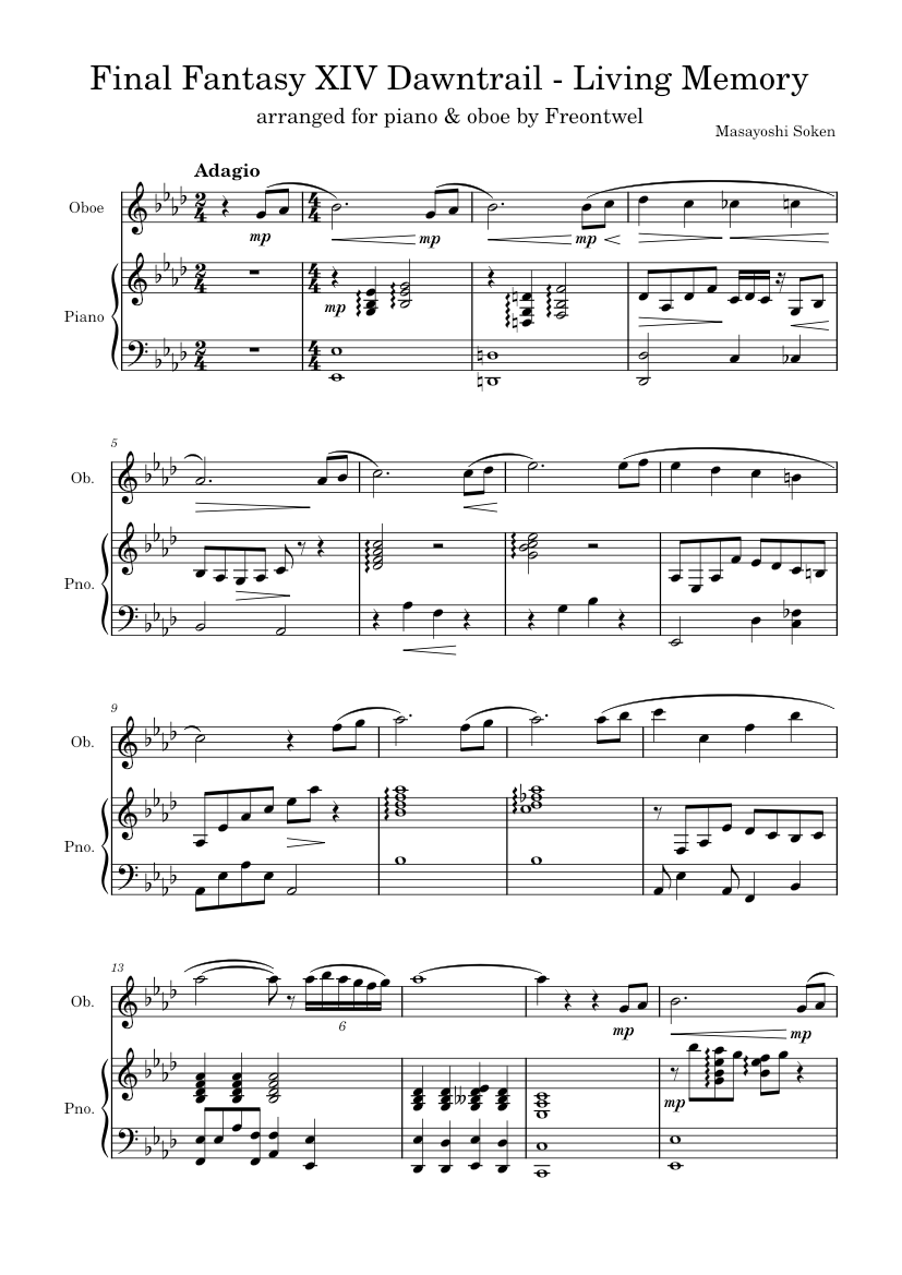 Final Fantasy XIV Dawntrail - Living Memory Sheet music for Piano, Oboe ...