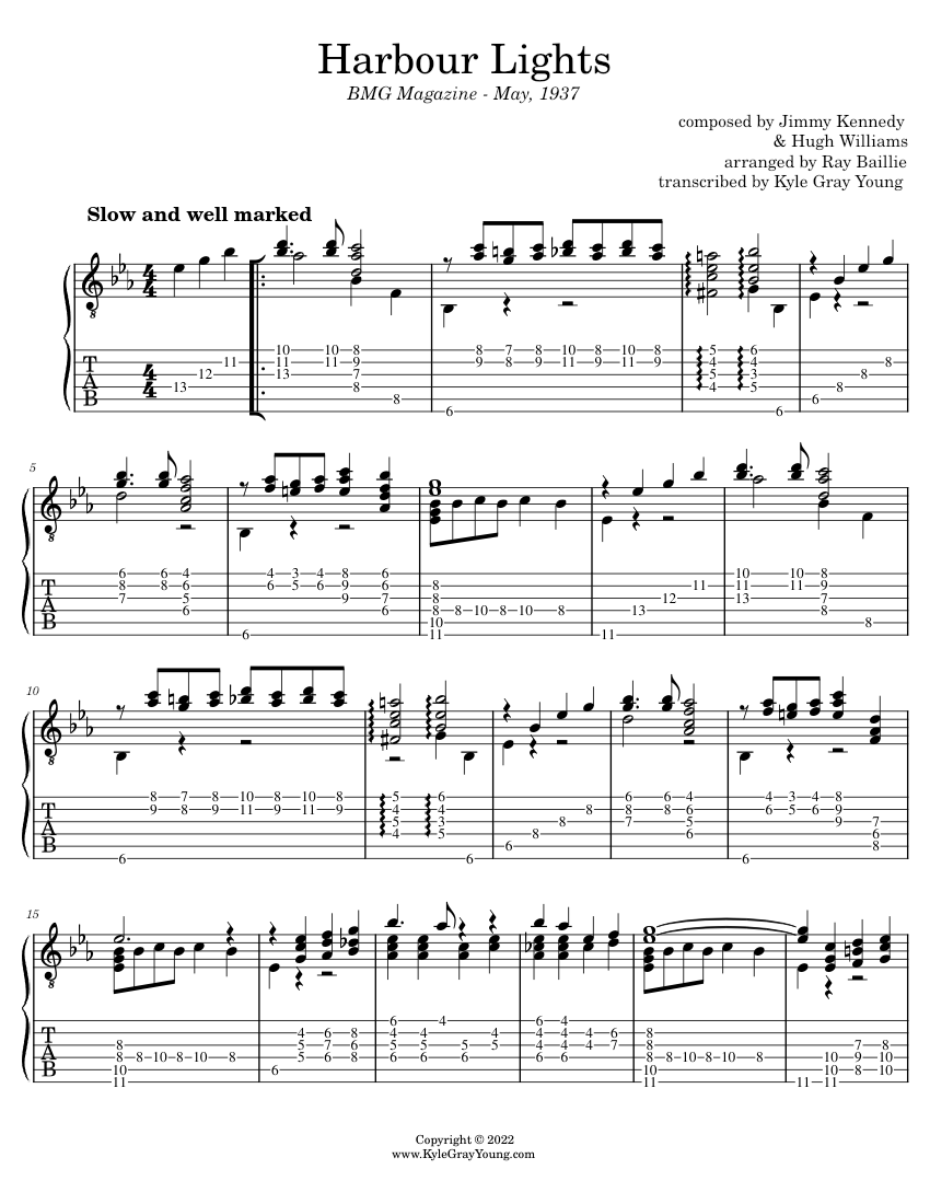 Harbour Lights – Ray Baillie (1937 plectrum guitar tab) Sheet music for ...