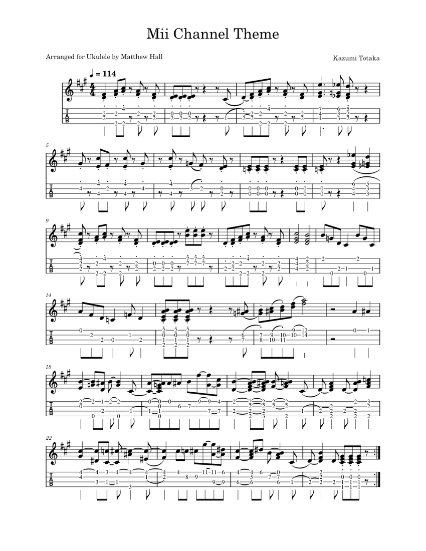 Mii Channel Theme – Kazumi Totaka Sheet music for Ukulele (Solo ...
