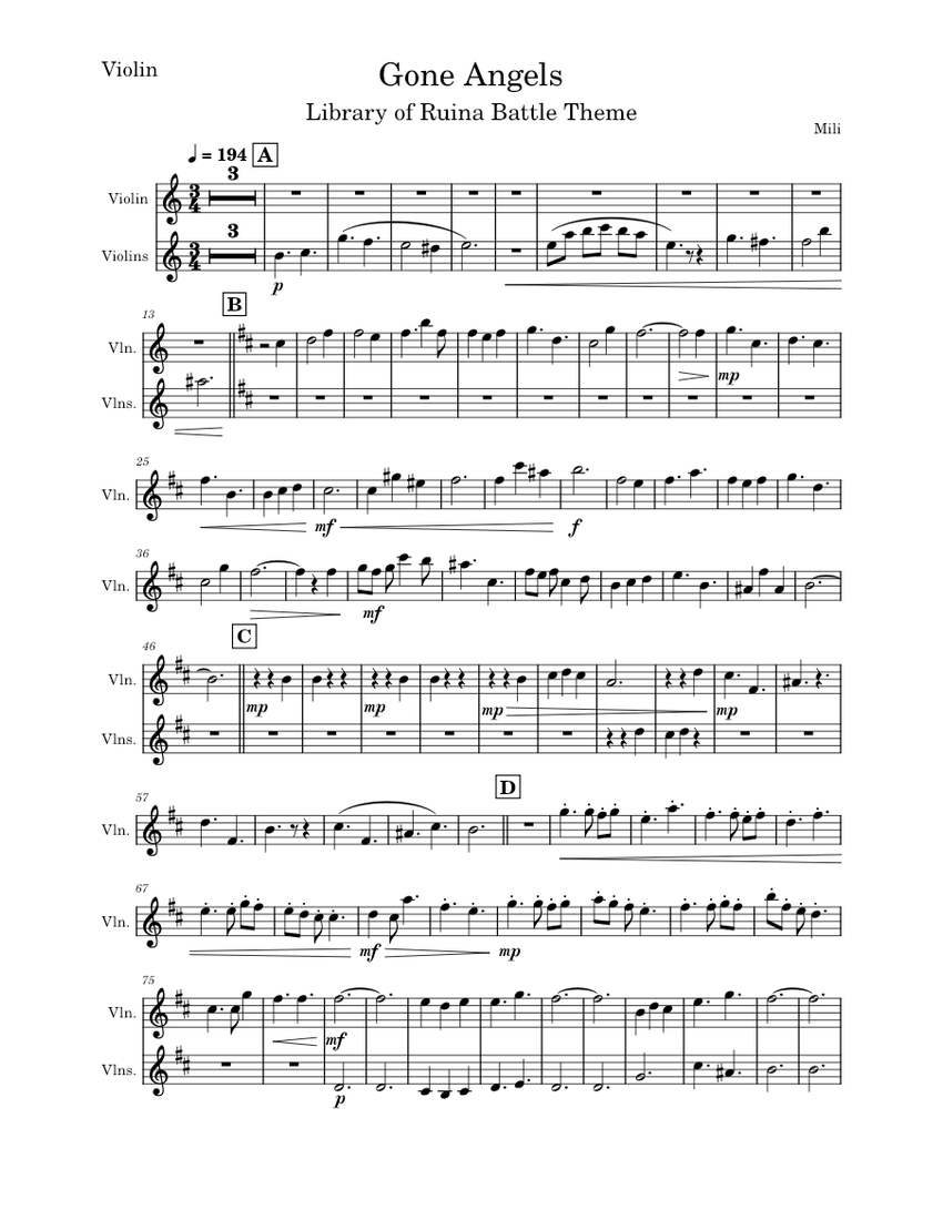 Mili - Gone Angels-Violin Sheet music for Violin, Strings group (Solo ...