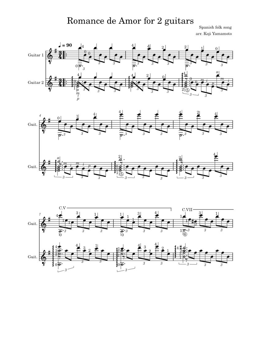Romance de Amor for 2 guitars Sheet music for Guitar (String Duet ...