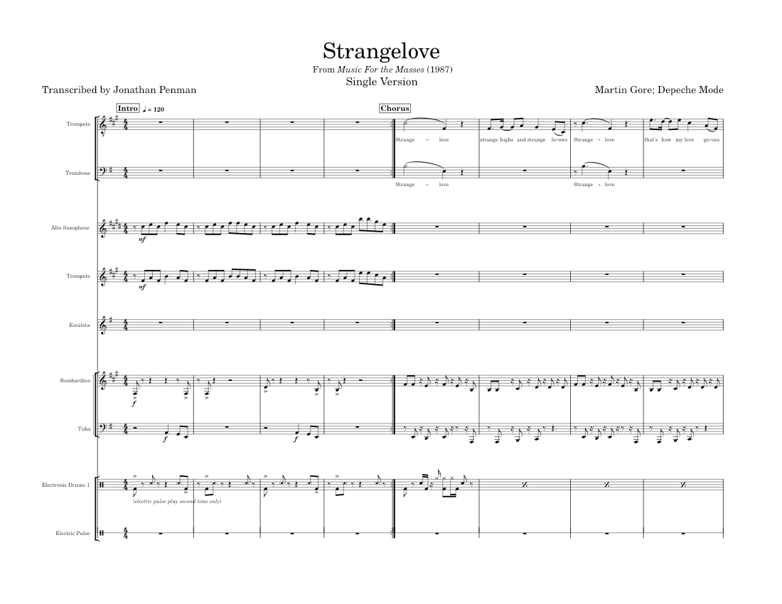 Strangelove – Depeche Mode Sheet Music for Trombone, Tuba, Harmonium ...