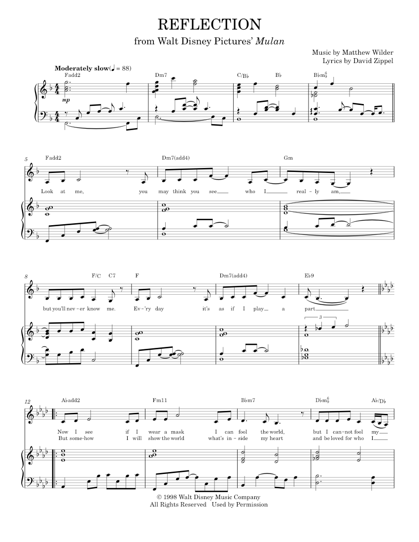 Play Official version of Reflection Sheet Music by Christina Aguilera ...