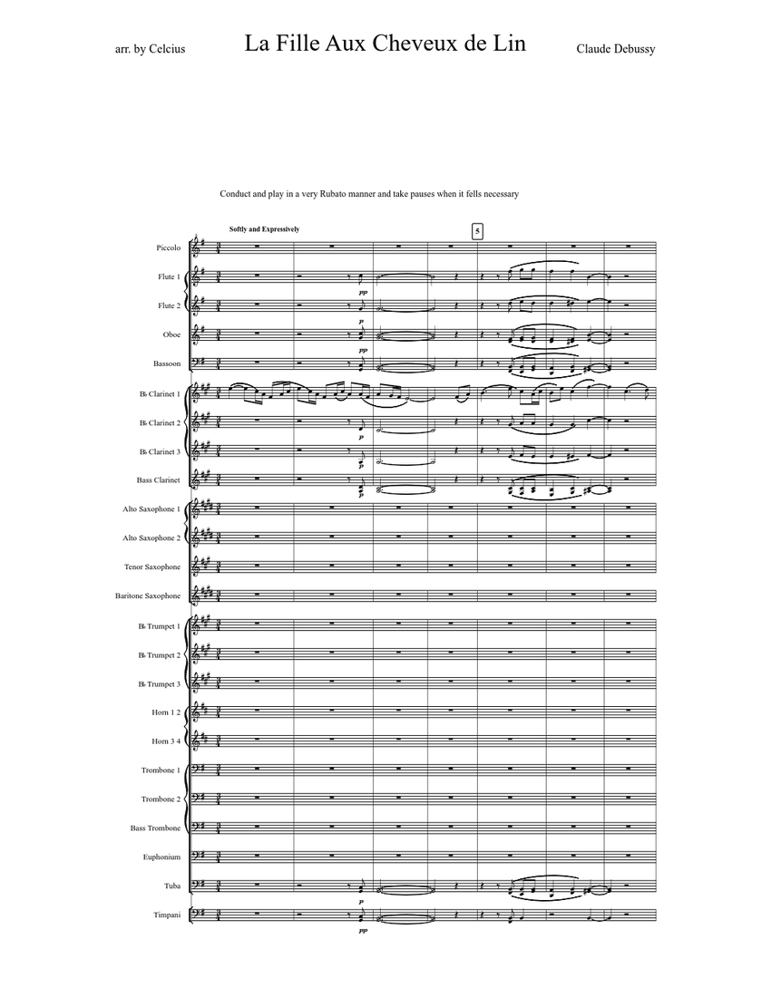 La Fille Aux Cheveux de Lin Sheet music for Trombone, Flute, Tuba, Oboe ...