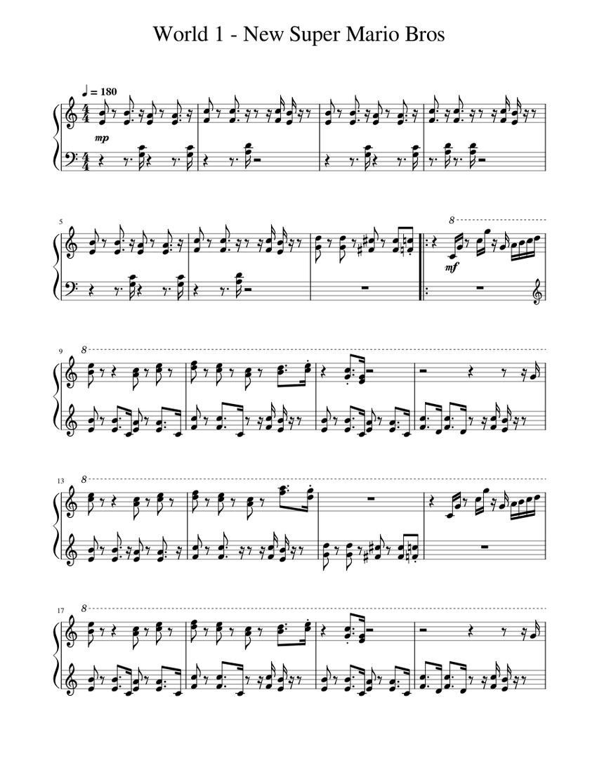 World 1 - New Super Mario Bros – Koji Kondo Sheet music for Piano (Solo ...
