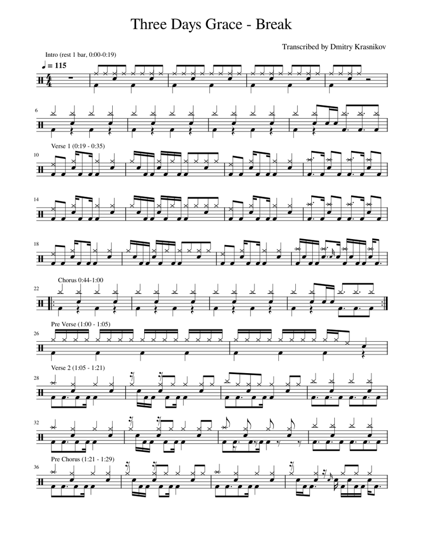 Three Days Grace - Break Sheet music for Drum Group (Solo) | Musescore.com