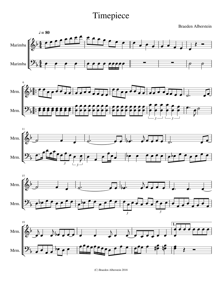 Timepiece Sheet music for Marimba (Percussion Duet) | Musescore.com