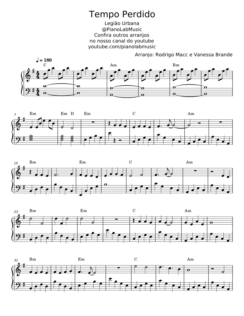 Tempo perdido - Legião Urbana Sheet Music with Chords for Piano (Piano ...