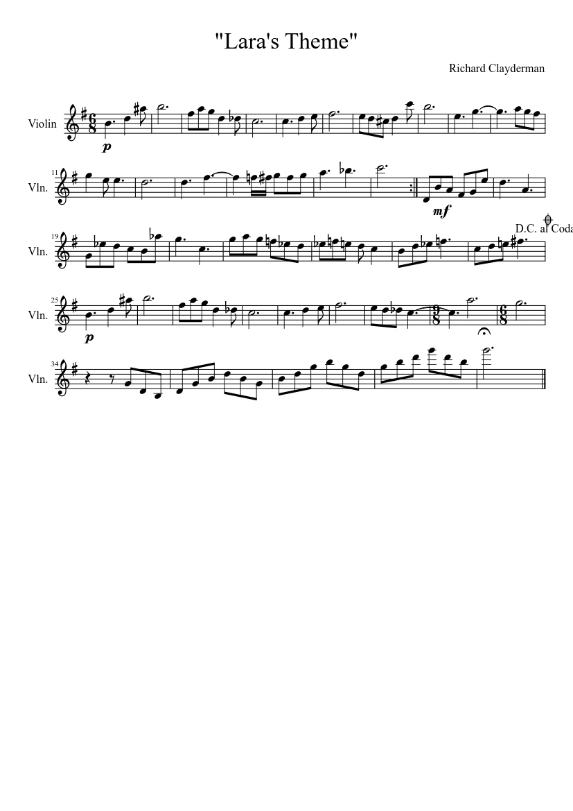 Lara's Theme Sheet Music for Violin (Solo) | MuseScore.com
