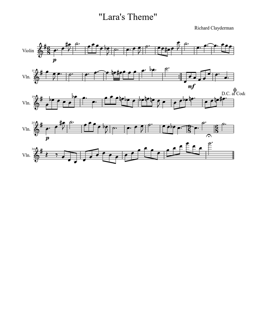 Lara's Theme Sheet music for Violin (Solo) | Musescore.com