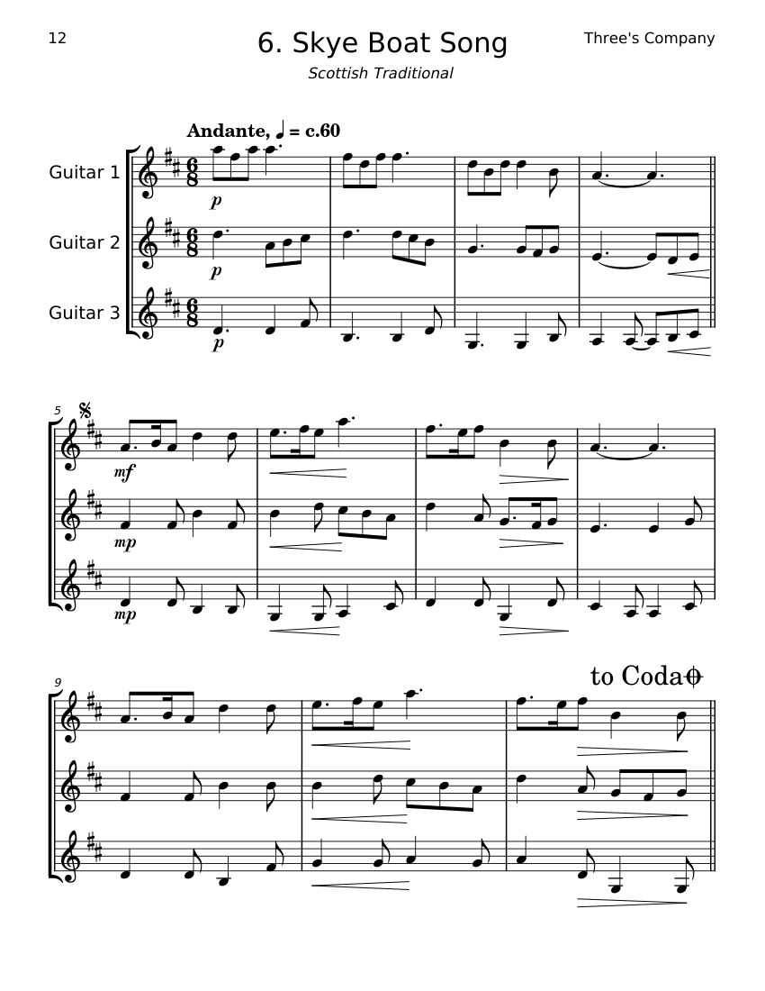 Skye Boat Song - Misc Traditional Sheet music for Guitar (Mixed Trio ...