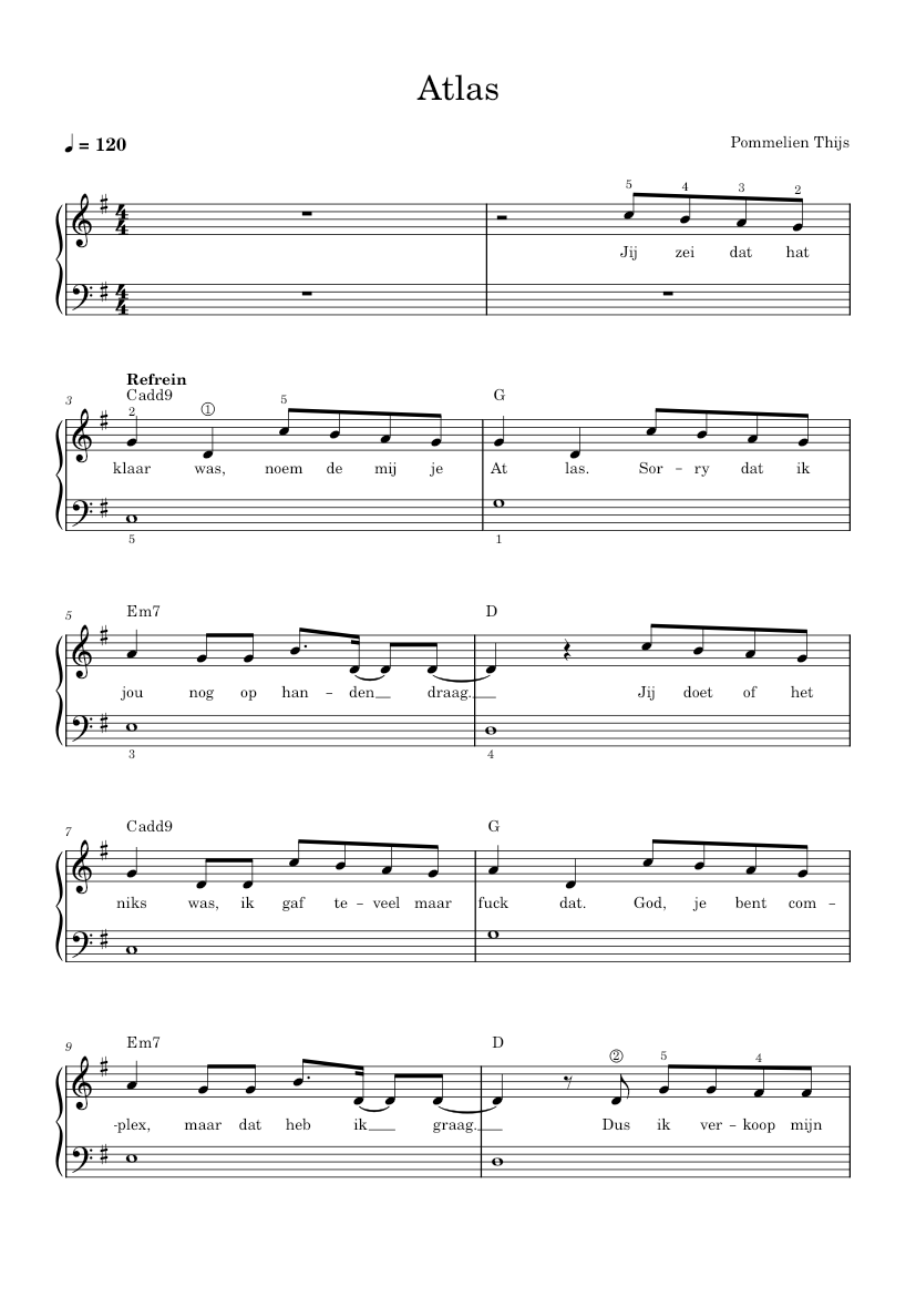 Pommelien Thijs - Atlas (easy) Sheet Music with Chords for Piano (Solo ...