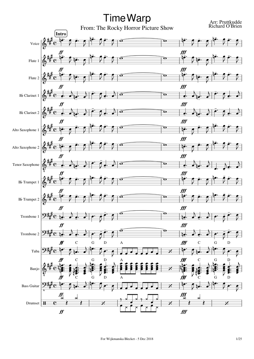 Time Warp (The Rocky Horror Picture Show) Sheet Music with Chords for ...