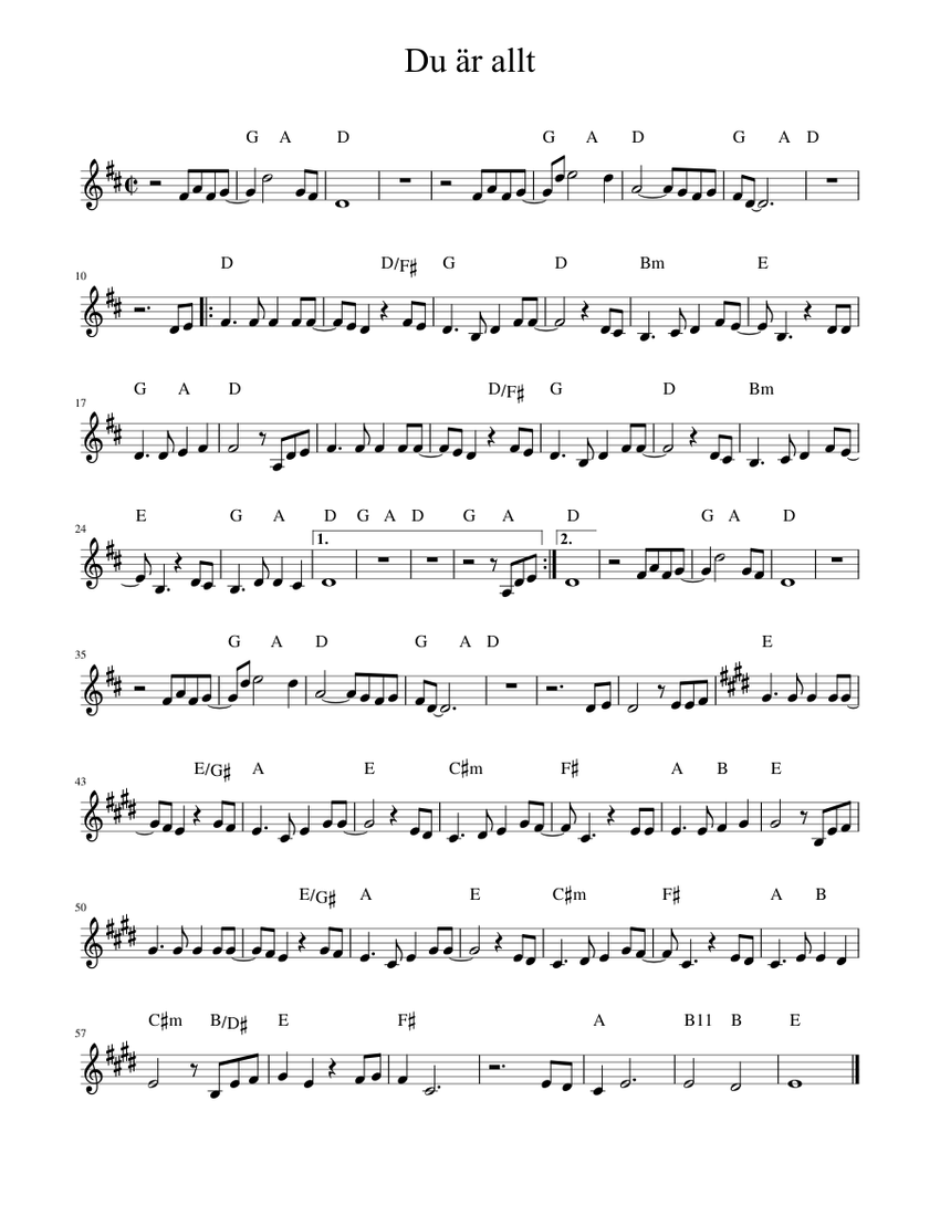 Du är allt D E Sheet music for Vocals (Solo) | Musescore.com