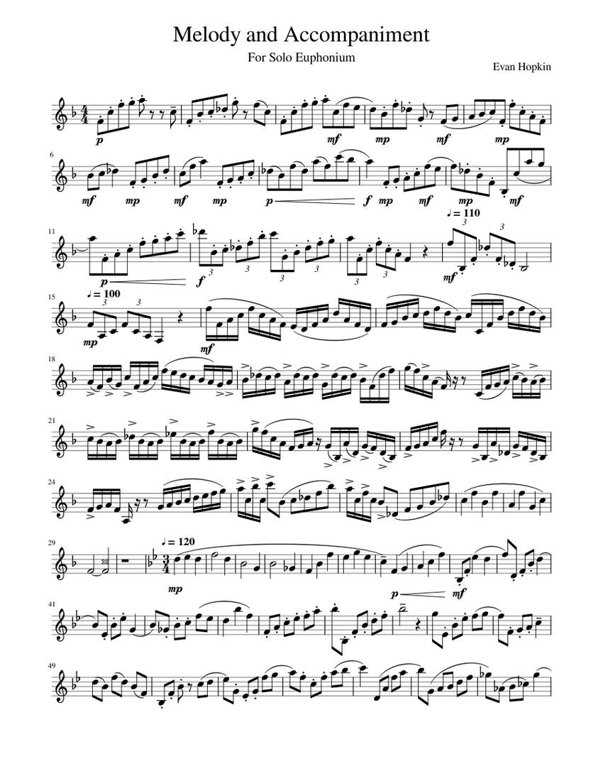 Melody and Accompaniment Sheet music for Euphonium (Solo) | Musescore.com