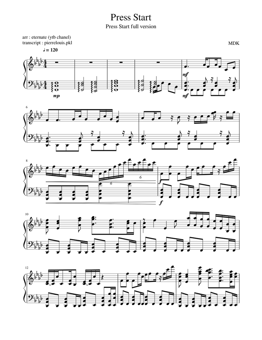 Press Start Sheet music for Piano (Solo) | Musescore.com