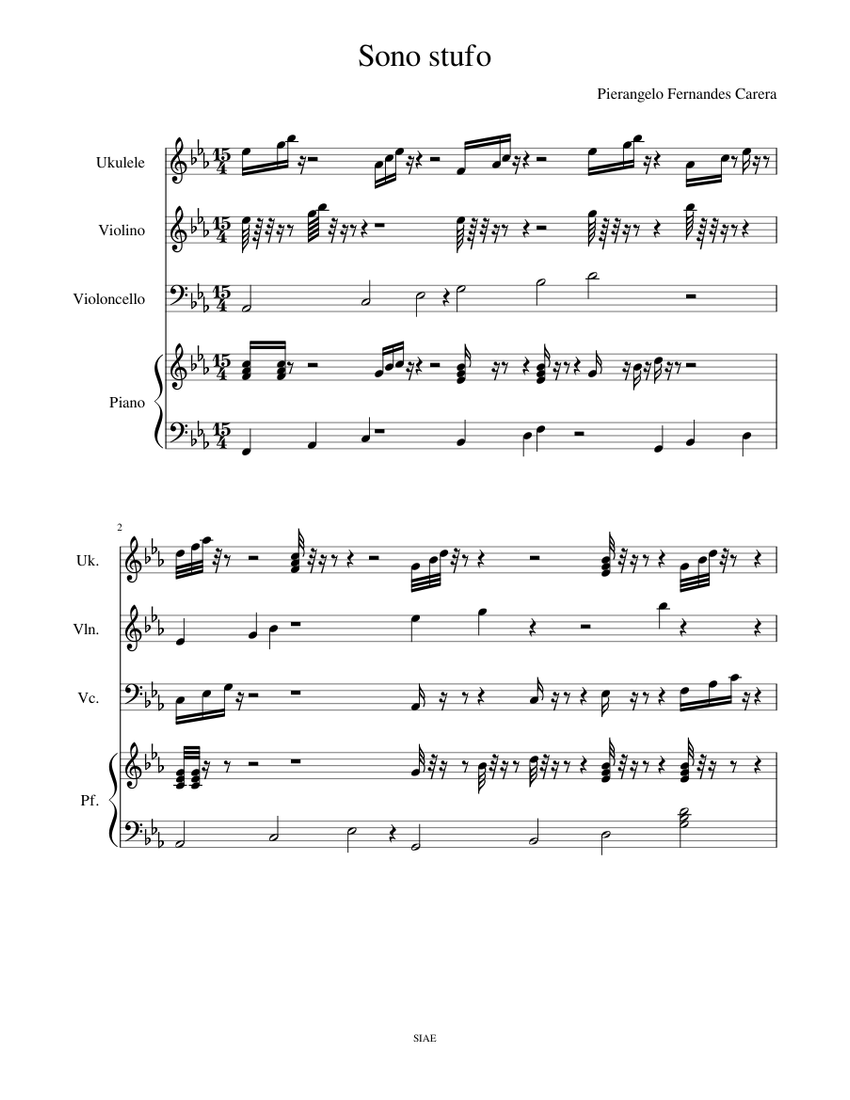 Sono stufo Sheet music for Piano, Violin, Cello, Ukulele (Mixed Quartet ...