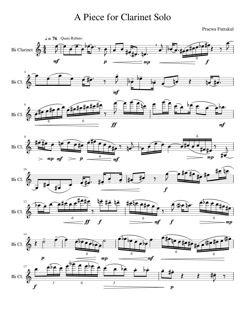 A piece for clarinet solo final Sheet music for Piano, Clarinet in b ...