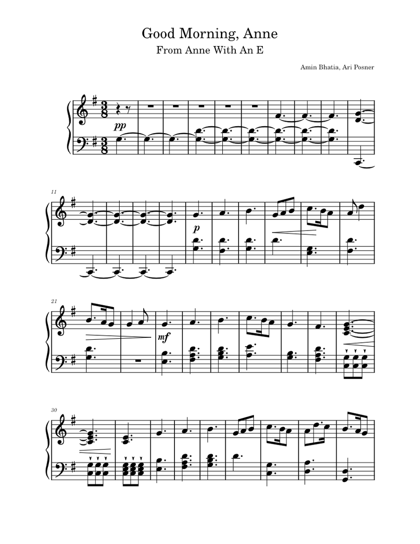Good Morning Anne – Amin Bhatia, Ari Posner Sheet music for Piano (Solo ...