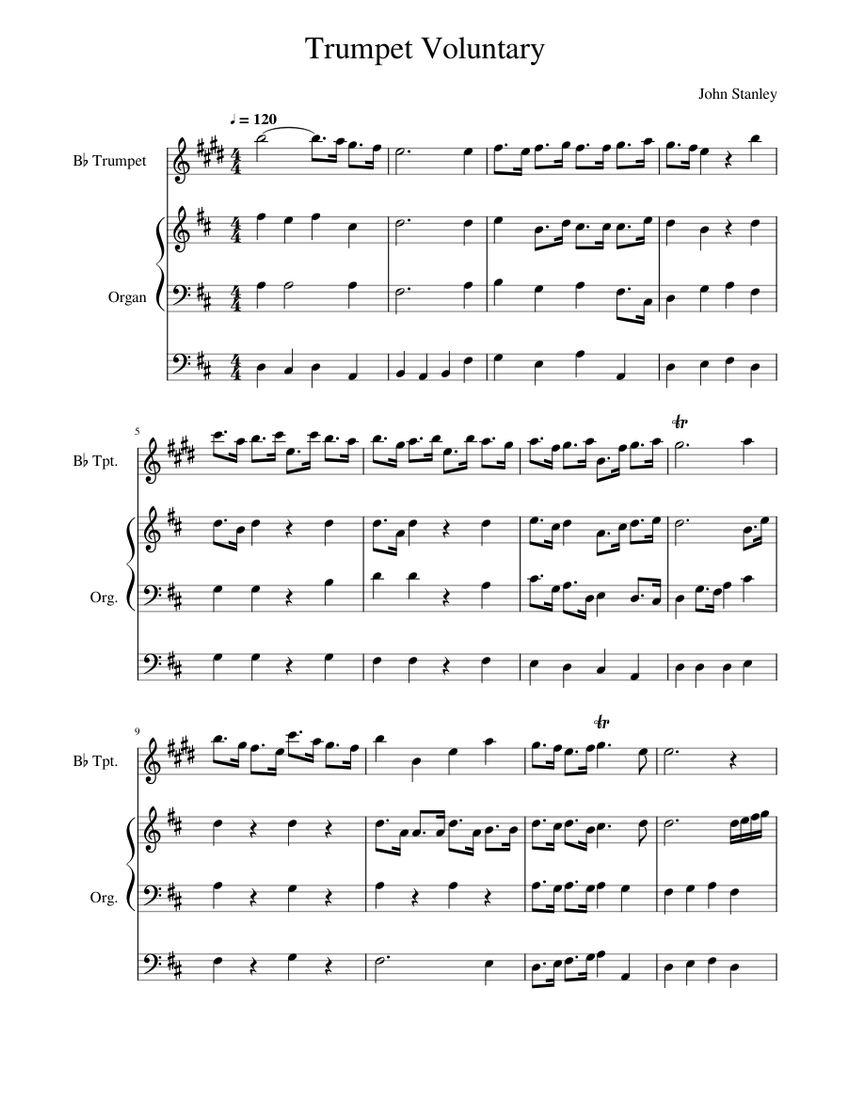 Trumpet Voluntary - John Stanley Sheet music for Organ, Trumpet in b ...