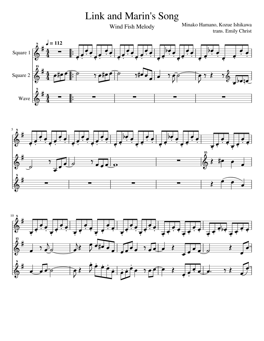 The Legend of Zelda: Link's Awakening - Link and Marin's Song Sheet ...