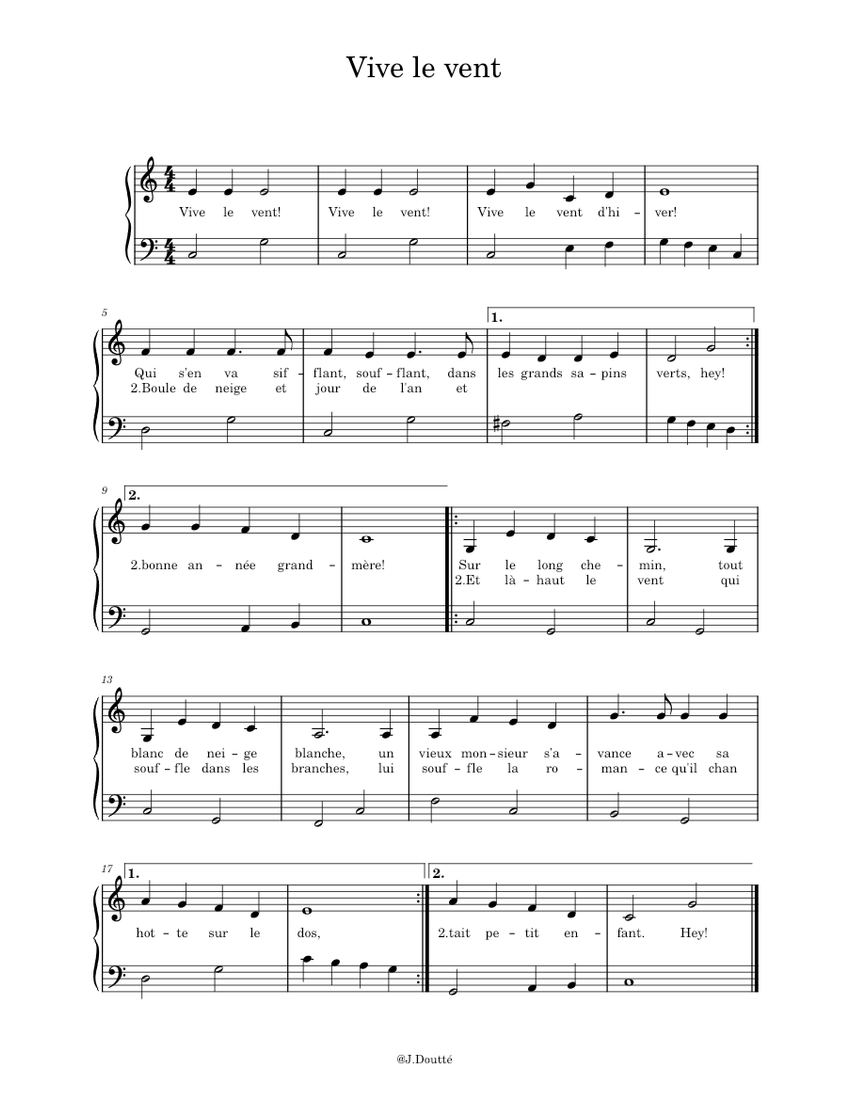 Vive le vent – Misc Traditional Sheet music for Piano (Solo) | Musescore.com