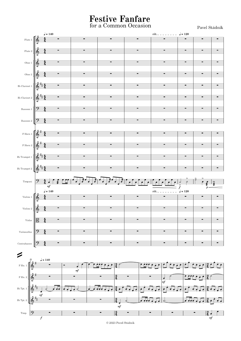 Festive Fanfare Sheet music for Flute, Oboe, Bassoon, French horn & more instruments (Symphony ...